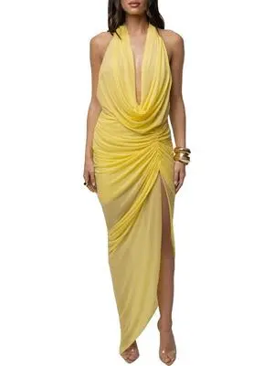 JLUXLABEL Ariana Plunge Halter Maxi Dress - Yellow