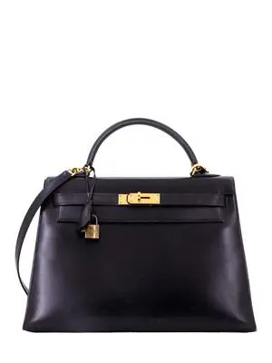Hermès Kelly Handbag Black Box Calf With Gold Hardware 32 Noir