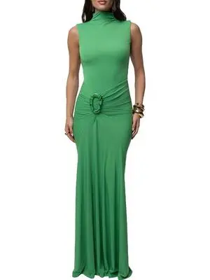 JLUXLABEL Kora Sleeveless Maxi Dress With Mock Neck And Cutouts - Green