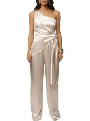 JLUXLABEL Palmera Asymmetrical Satin One-shoulder Top With Knot Detailing - Ivory