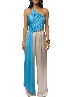 JLUXLABEL Spotlight Draped One-shoulder Top - Blue