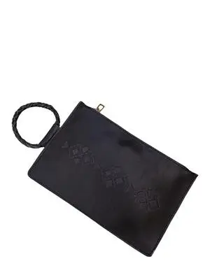 AMASOUK Layla Embroidered Clutch With Braided Handle - Black