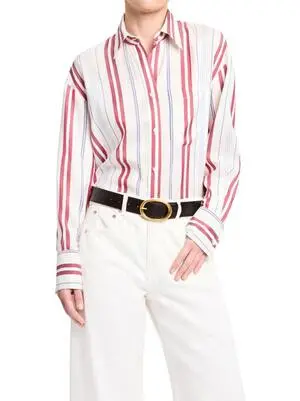 TWP Big Joe Stripe Silk Button-up Shirt - Ivory/blue/wine