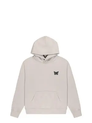 DALIX Butterfly Embroidered Relaxed Fleece Pullover Hoodie - Bone
