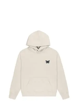 DALIX Butterfly Embroidered Relaxed Fleece Pullover Hoodie - Ecru