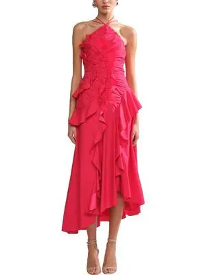 AMUR AMUR Ottavia Ruffle Midi Dress Solstice Red
