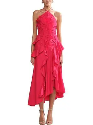 AMUR Ottavia Ruffle Midi Dress - Solstice Red
