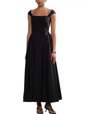 AMUR AMUR Galilea Ruched Sweetheart Neck Cap Sleeve Ankle-Length Dress Black