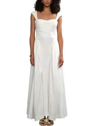 AMUR AMUR Galilea Ruched Sweetheart Neck Cap Sleeve Ankle-Length Dress Ivory