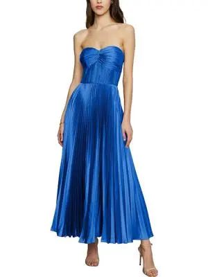 AMUR Sweetheart Neck Sleeveless Pleated Tea-length A-line Dress - Deep Oceans