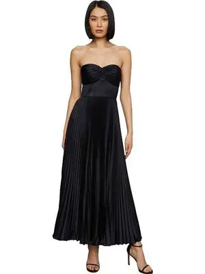 AMUR Sweetheart Neck Sleeveless Pleated Tea-length A-line Dress - Navy