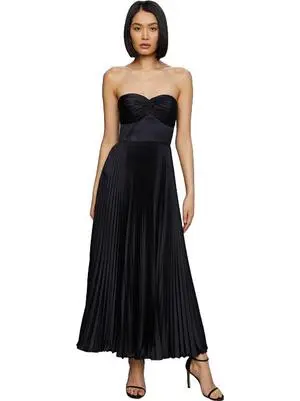AMUR AMUR Sweetheart Neck Sleeveless Pleated Tea-Length A-Line Dress Navy