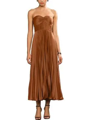 AMUR AMUR Sweetheart Neck Sleeveless Pleated Tea-Length A-Line Dress Nutmeg