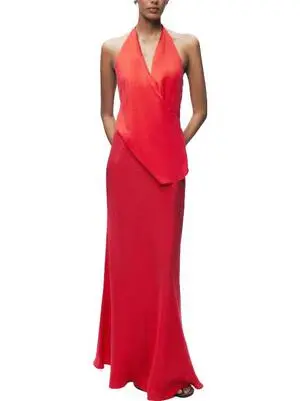 NOCTURNE Asymmetric Open-back Halter Maxi Dress - Red