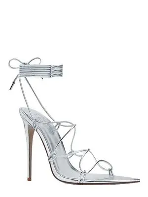 Femme La Sin Ankle Wrap Pointed Toe Stiletto Sandals - Silver