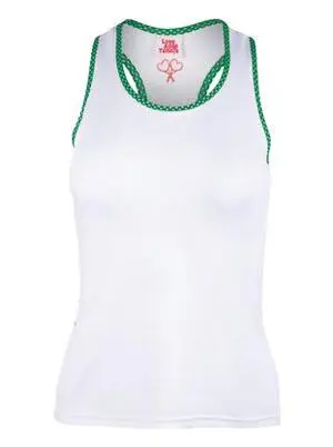 LOVE ALL TENNIS Love All Tennis Doris Racerback Tank With Gingham Trim Green Gingham