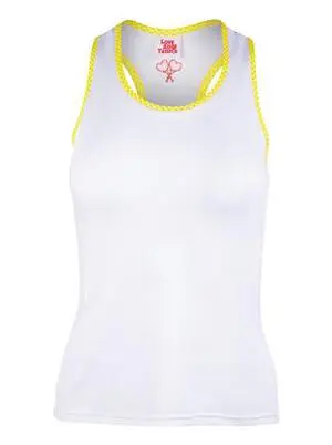 LOVE ALL TENNIS Love All Tennis Doris Racerback Tank With Gingham Trim Yellow Gingham