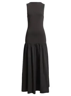 Topshop Drop Waist Mixed Media Maxi Dress - Black
