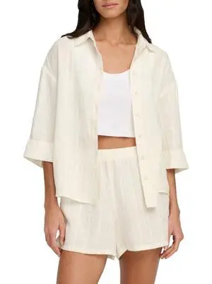 FAVORITE DAUGHTER Favorite Daughter The Off-Duty Stripe Linen Blend Button-Up Shirt