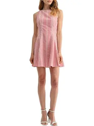 ALL IN FAVOR Embroidered Fit & Flare Mini Dress - Red Gingham