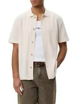 LES DEUX Pointelle Short Sleeve Cardigan - Eggnog White