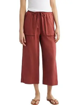 CITY BLUES Patch Pocket Drawstring Wide Leg Crop Pants - Paprika