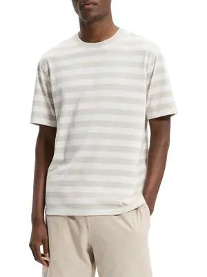 Theory Relaxed Stripe Pima Cotton T-shirt - Silver Cloud/winter