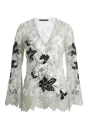 Kobi Halperin Devyn Embroidered Lace Top - White/black