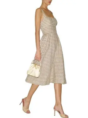 REFORMATION Roma Linen Midi Sundress - Dunes Check