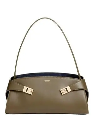 FERRAGAMO Hug Leather East/west Shoulder Bag - New Olive New Navy