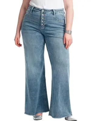 BAYEAS Bayeas Mid Rise Wide Leg Jeans With Exposed Button Fly Light Blue
