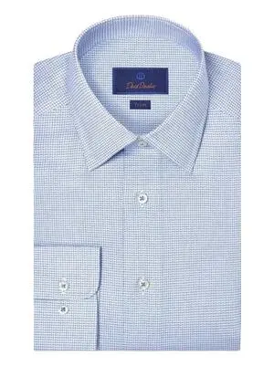 David Donahue Trim Fit Stretch Micro Check Dress Shirt - White/blue