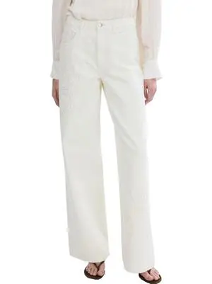 Mango Embroidered Straight Leg Jeans - Ecru