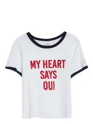 Cinq À Sept My Heart Says Oui" Shrunken Cotton Graphic T-shirt - White Multi