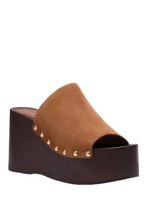STUART WEITZMAN Studded Wedge Platform Slide Sandal - Doe