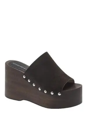 STUART WEITZMAN Studded Wedge Platform Slide Sandals - Shadow