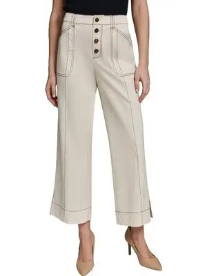 Karl Lagerfeld Paris Straight Leg Crop Pants With Sailor Buttons - Bisque Multi