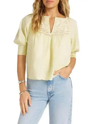 Matty M. Luma Puff Sleeve Lace Trim Shirt - Lemondrop