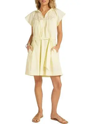 Matty M. Aurea Woven Shift Dress With Lace Yoke And Tie Detail - Lemondrop
