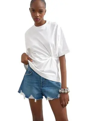 Topshop Distressed Denim Cutoff Shorts - Medium Blue