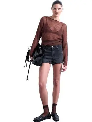 Topshop Distressed Denim Cutoff Shorts - Black