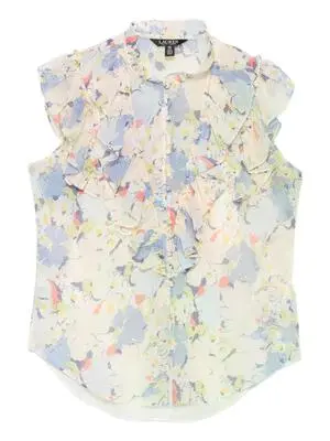 Ralph Lauren Floral Print Ruffled Blouse - Blue