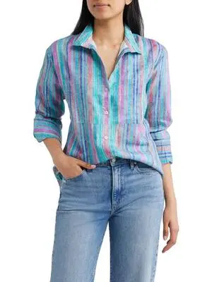 APNY Stripe Linen Button-up Shirt - Turquoise Multi
