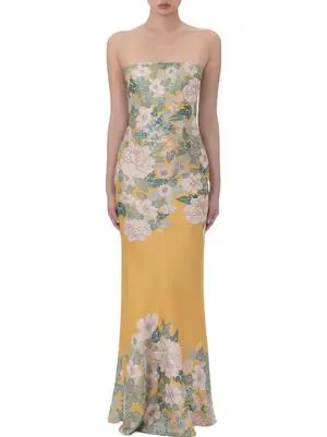 SAU LEE Hesper Floral Strapless Gown - Yellow Multi