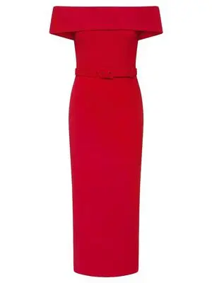 Rebecca Vallance Precious Belted Off-the-shoulder Midi Dress - Red