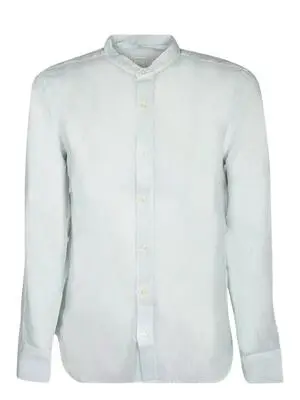 120% Lino Long-sleeve Mandarin-collar Shirt - Blue