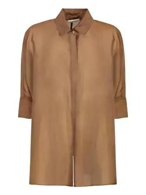 BLANCA VITA Semi-sheer Long-sleeved Shirt - Brown