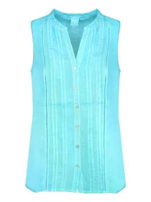 120% Lino Pintuck Detail Sleeveless Top - Blue