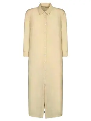 120% Lino Midi Shirt Dress - Neutrals