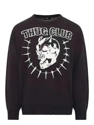 THUG CLUB Tc Riding Skull Knit Sweater - Black